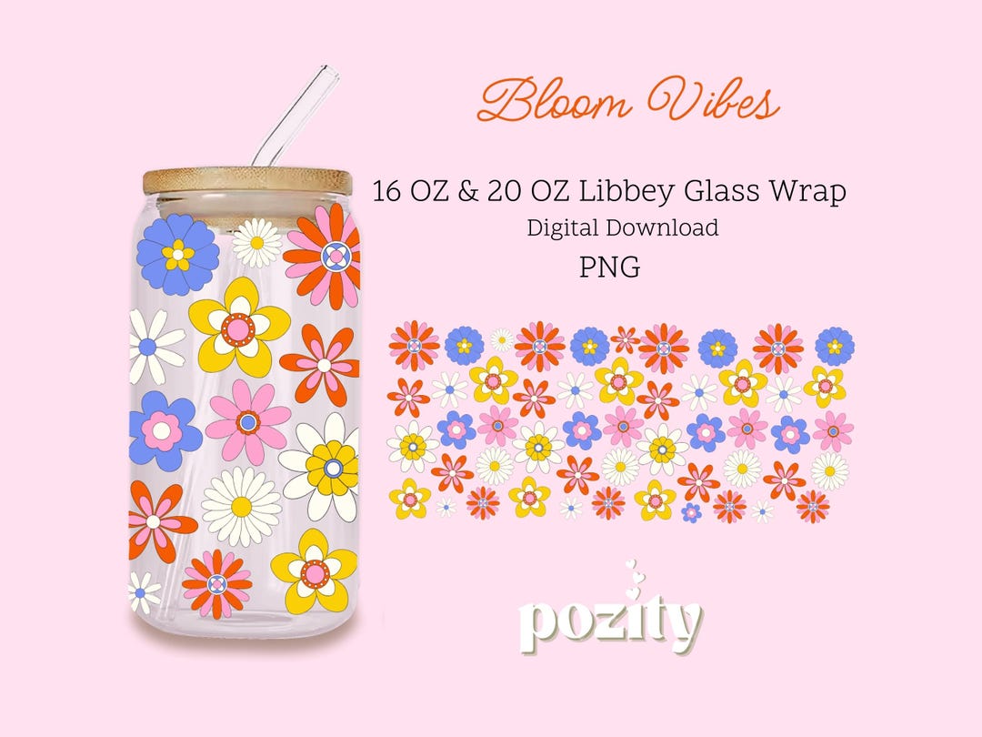 Spring Flower Libbey Glass Wrap Png, Flower Cup Wrap Design, Spring ...