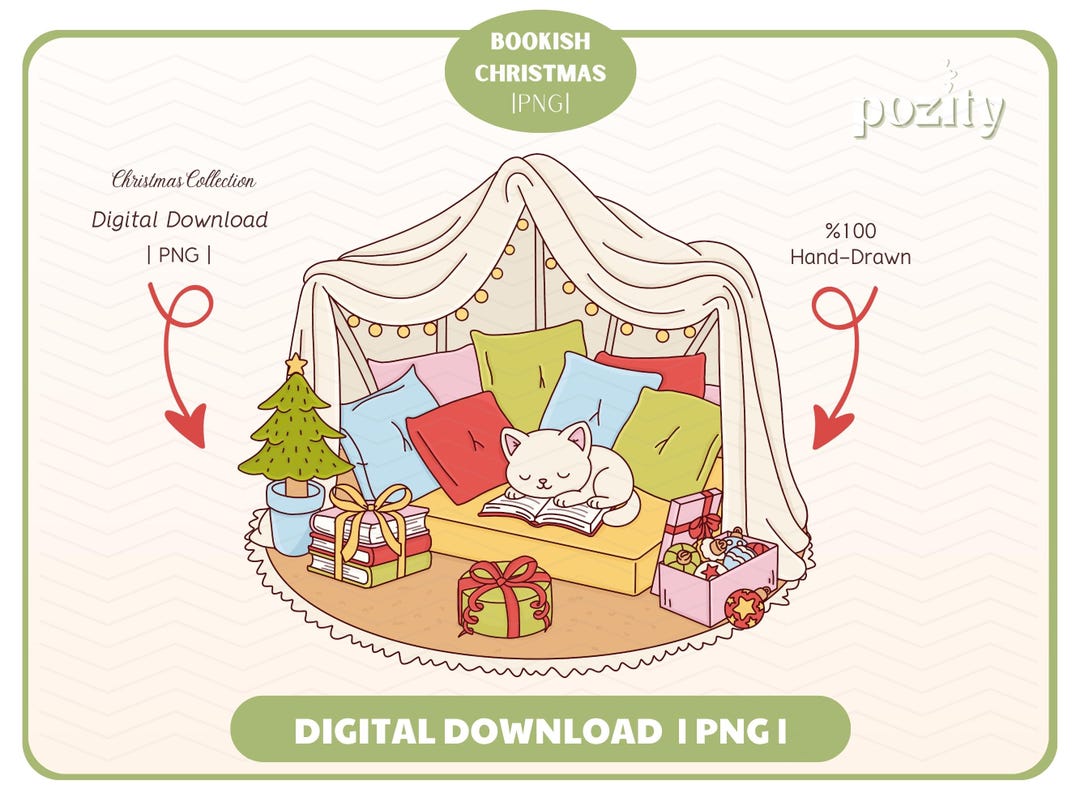 Cute Winter Bookish Cat Png, Cute Trendy Aesthetic Cozy Christmas ...