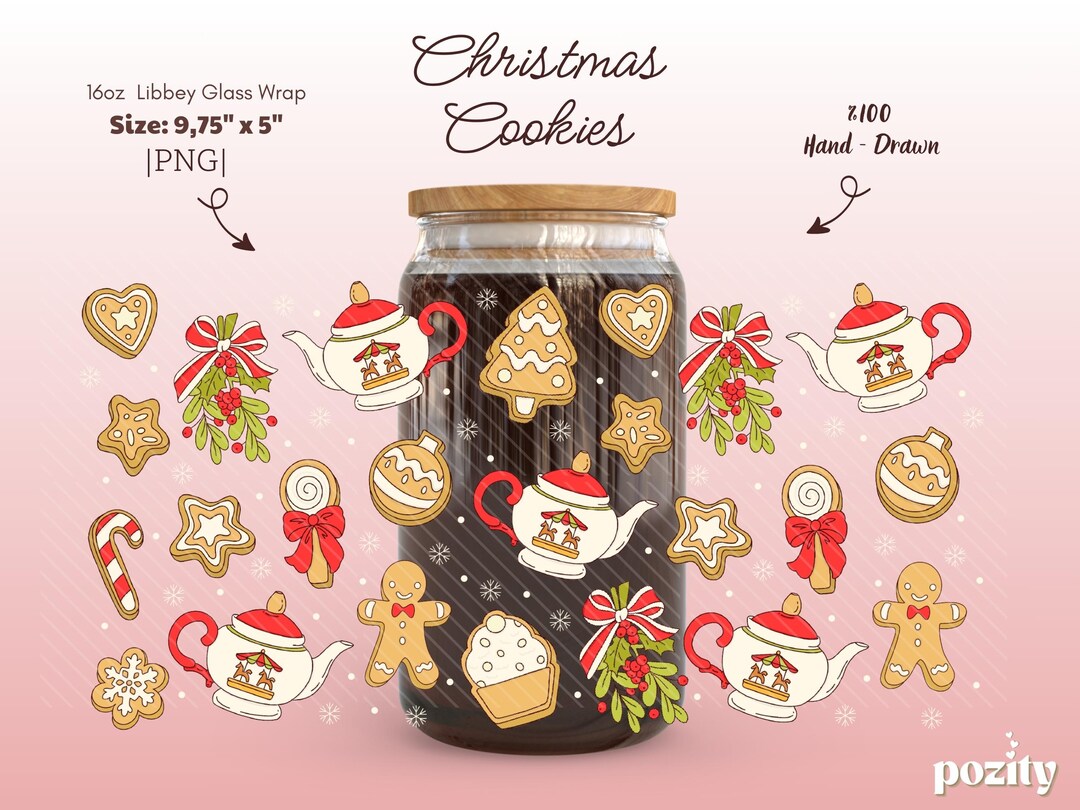 Christmas Cookies Glass Can Wrap PNG, Christmas Desserts Cup Wrap ...