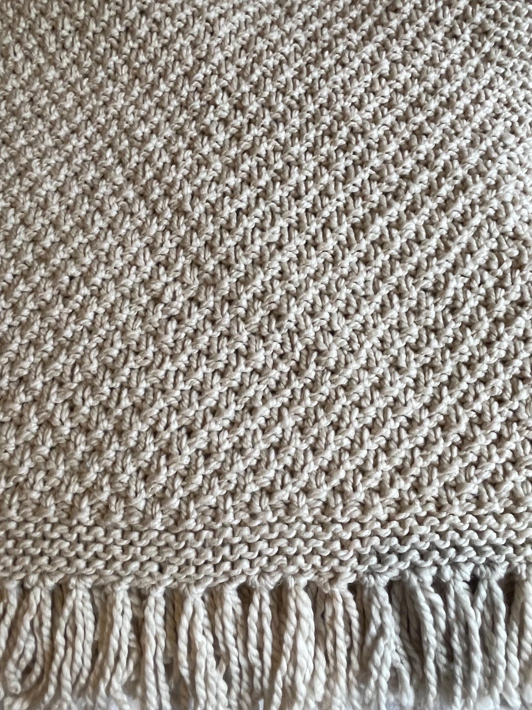 Handmade Beige Moss Stitch Throw With Tassels - Etsy
