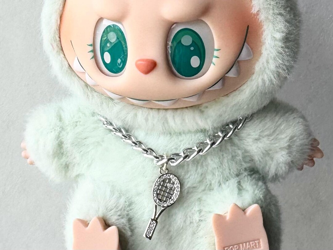 Labubu Tennis Player Necklace - Silver Tone Chain With Silver Tone and ...