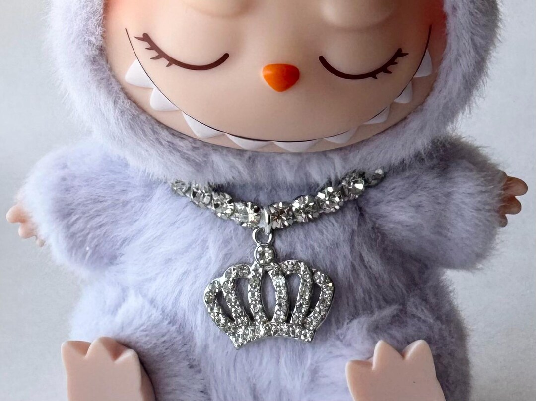 Labubu Necklace Glass Crystal Crown Charm on Clear Rhinestone Single ...