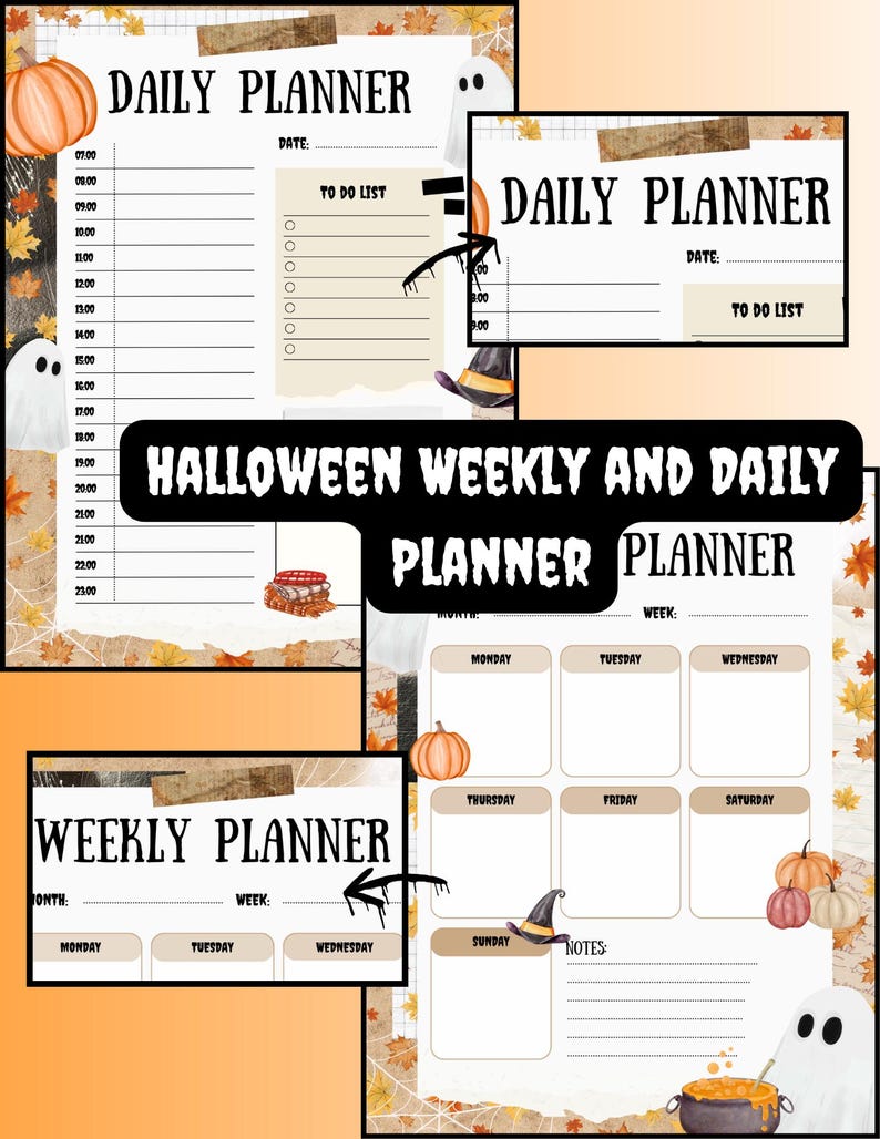 Printable Halloween Themed Daily and Weekly Planner - Fall Leaves - Etsy