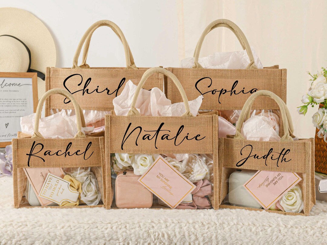 Custom Burlap and PVC Bag, Personalized Bridesmaid Gift Bag ...