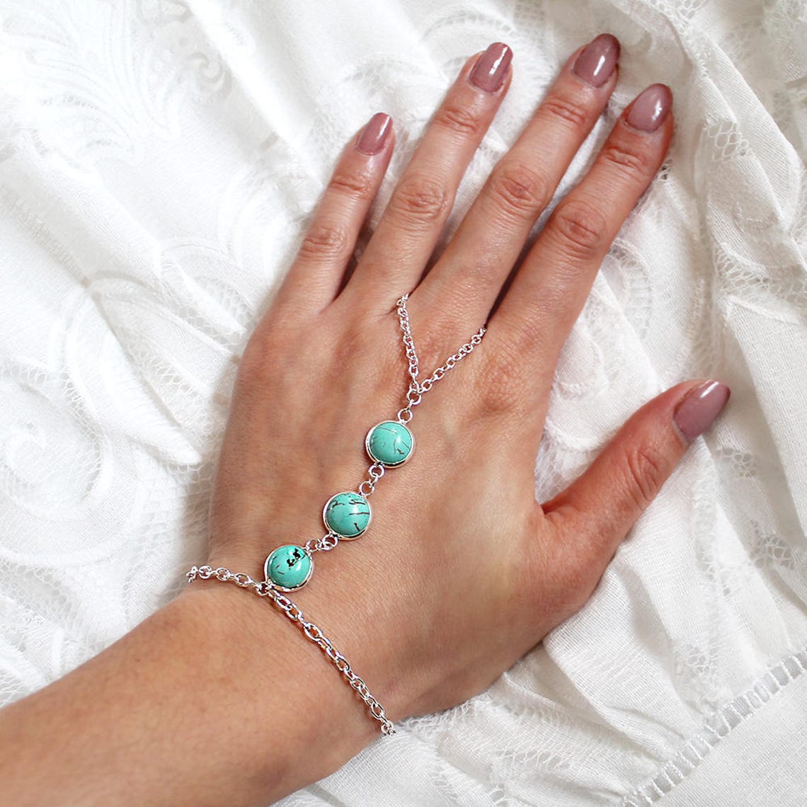 Skye Turquoise Hand Chain Turquoise Bracelet Ring Birthday | Etsy