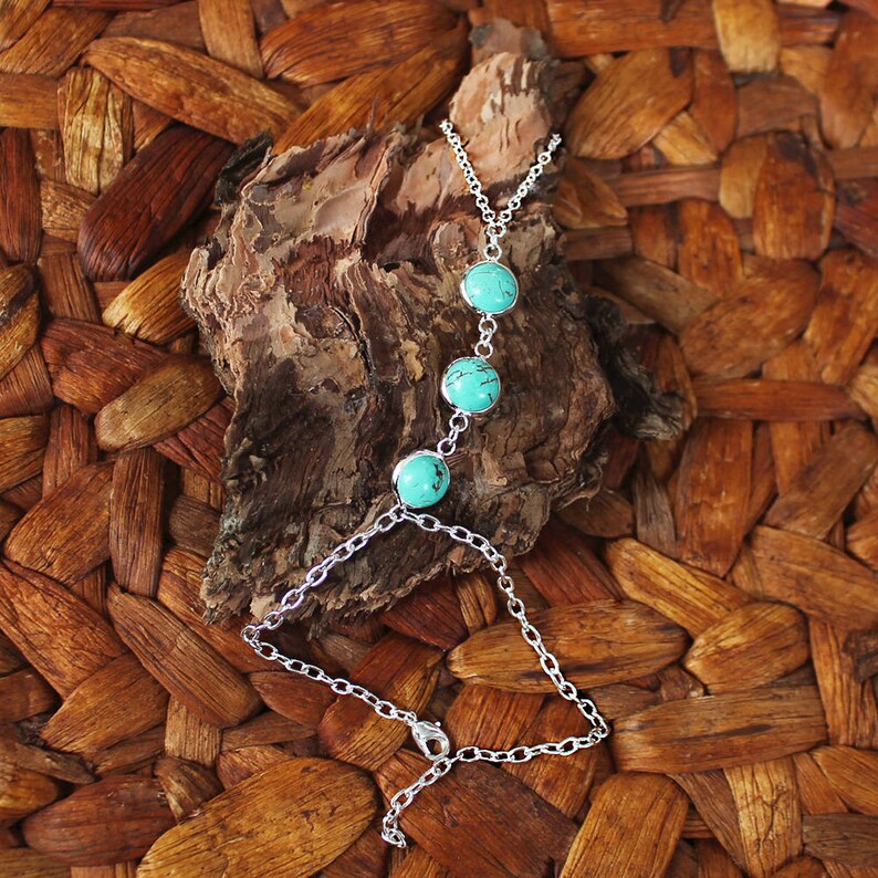 Skye Turquoise Hand Chain Turquoise Bracelet Ring Birthday - Etsy