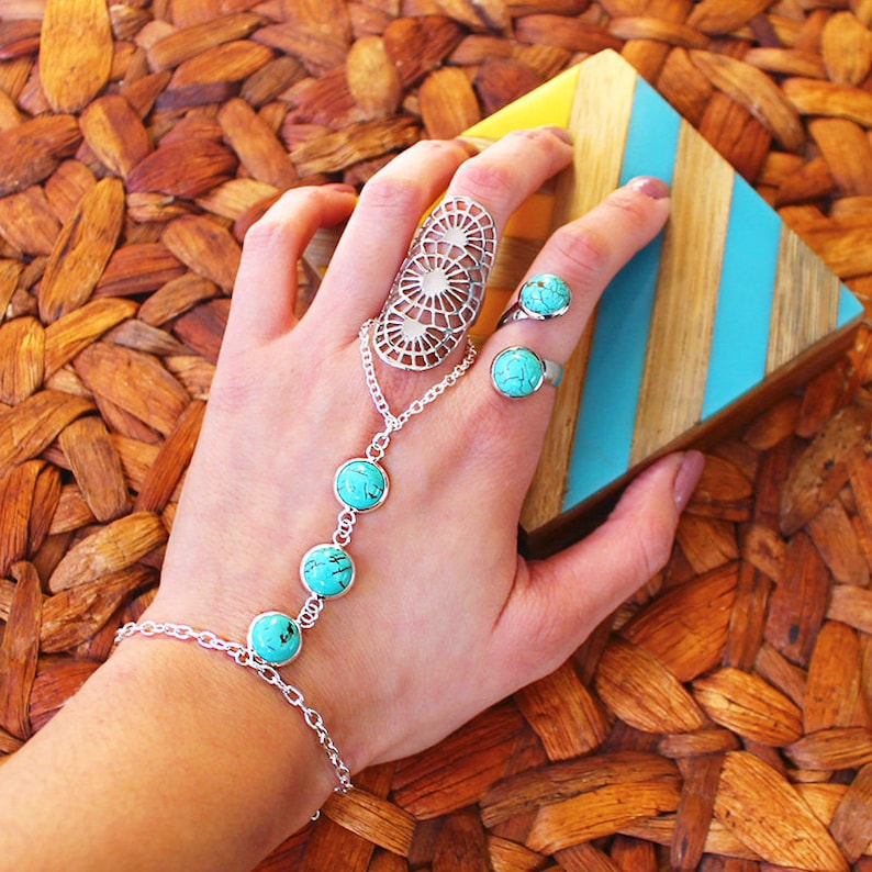 Skye Turquoise Hand Chain Turquoise Bracelet Ring Birthday - Etsy