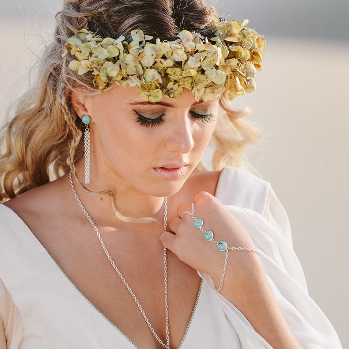 Skye Turquoise Hand Chain Turquoise Bracelet Ring Birthday | Etsy