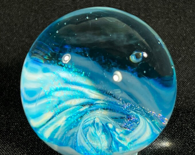 Hand Blown Glass Hider Marble - Dichroic Galaxy Swirl - Aqua, White - 2 ...