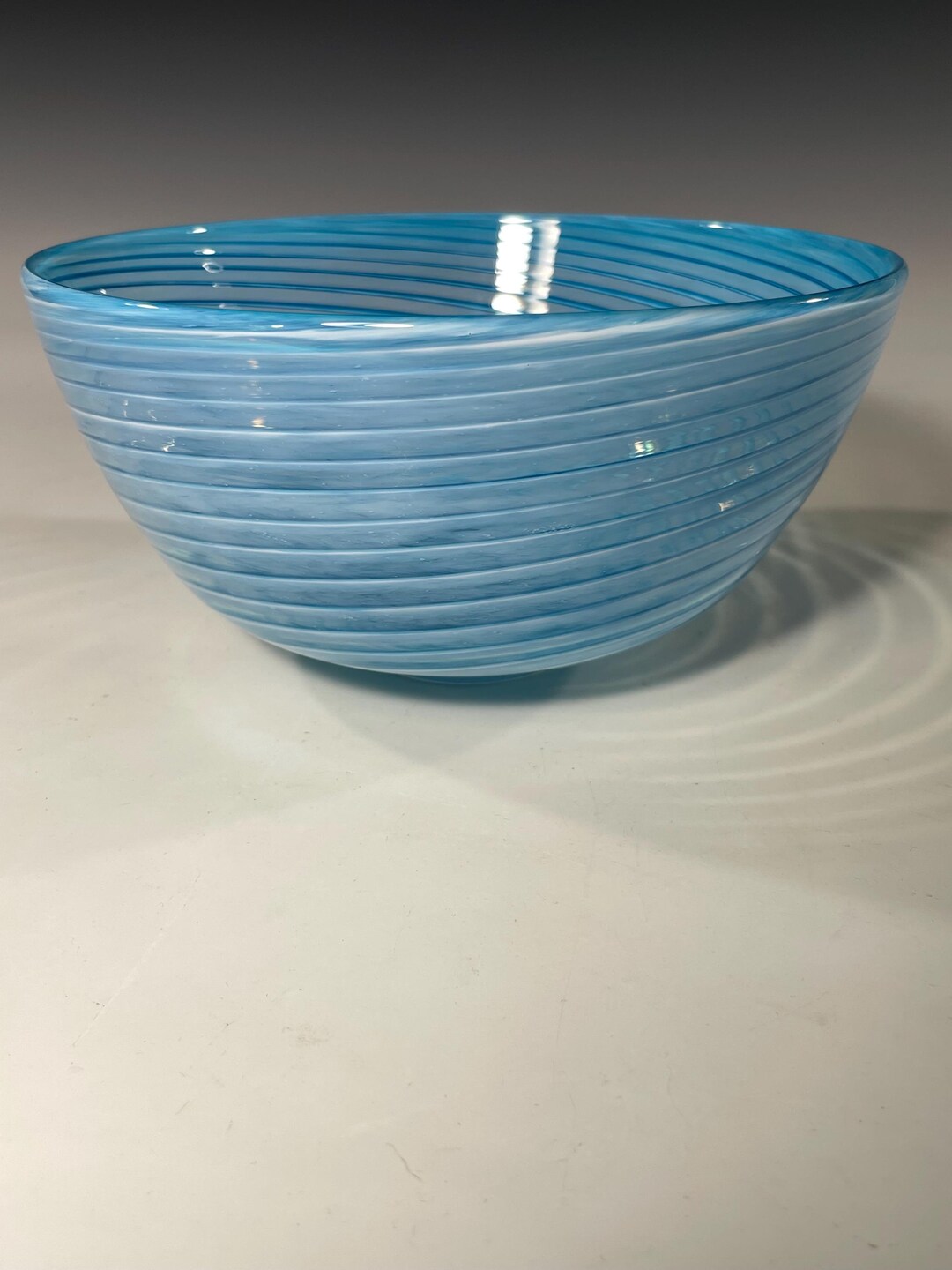 Hand Blown Glass Bowl Aqua Blue and Spiraling Great for Home Decor or a ...