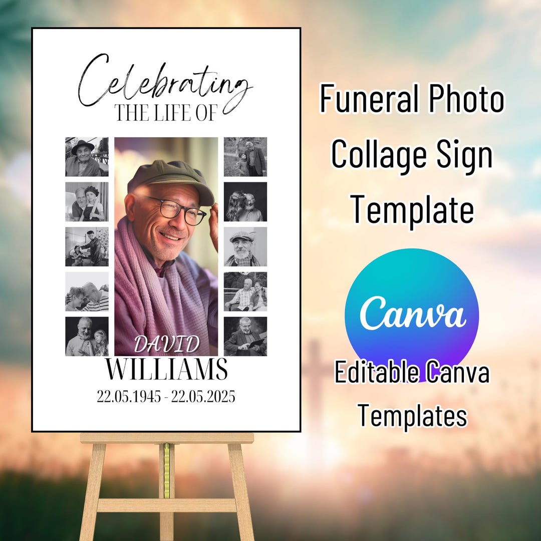 Photo Collage Board Memorial Funeral Sign, Funeral Photo Collage Sign ...