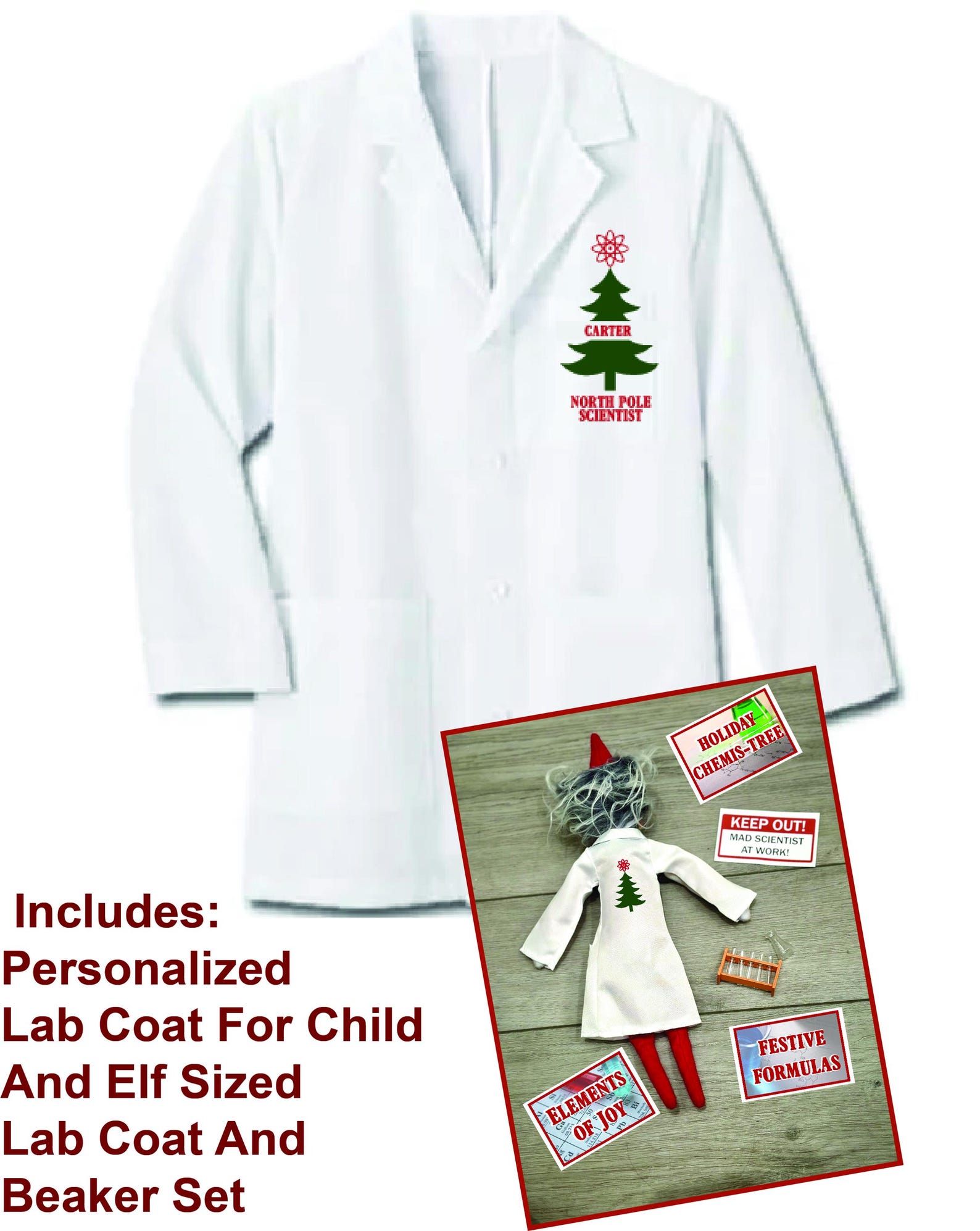 Science Lab Coat for Child and Elf, North Pole Scientist, Elf Science ...
