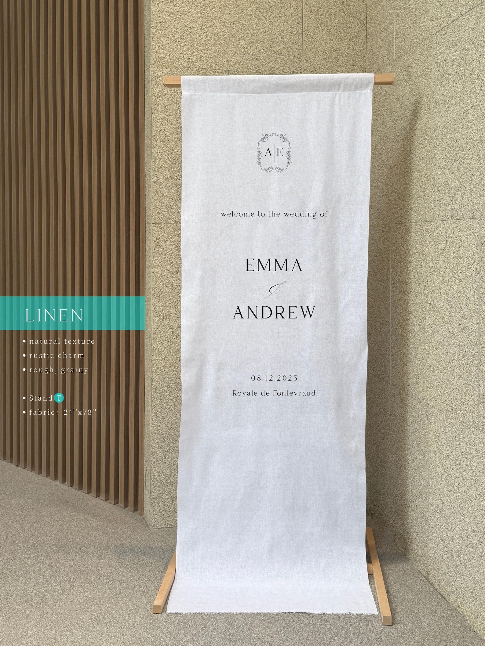 Linen Welcome Sign + Lace Ribbon, Rustic Monogram Wedding Fabric Sign ...