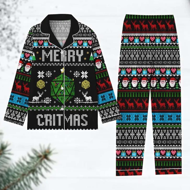 Christmas Dnd Pajamas Set, Dungeons and Dragons Pajamas, Dice Xmas ...