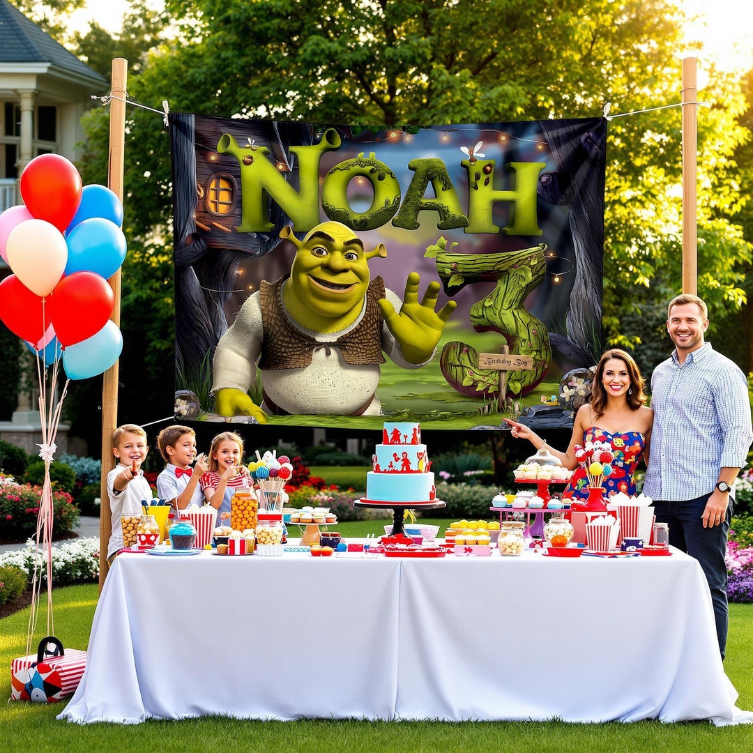 Custom Birthday Backdrop Shrek Theme, Shrek Birthday Backdrop, Shrek ...