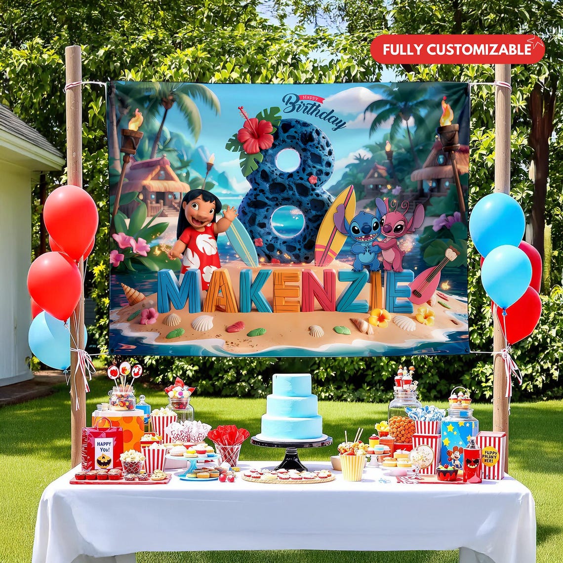 Personalized 3D Stitch Birthday Banner, Stitch & Angel Banner, Custom ...
