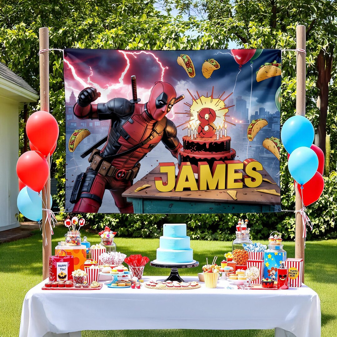 Personalized 3D Deadpool Birthday Banner, Superhero Party, Deadpool ...