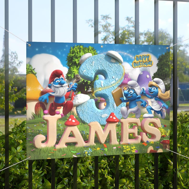 Custom Birthday Backdrop, Smurfs Birthday Banner, Smurfs Party ...