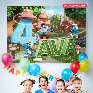 Custom Birthday Backdrop, Smurfs Birthday Banner, Smurfs Party ...