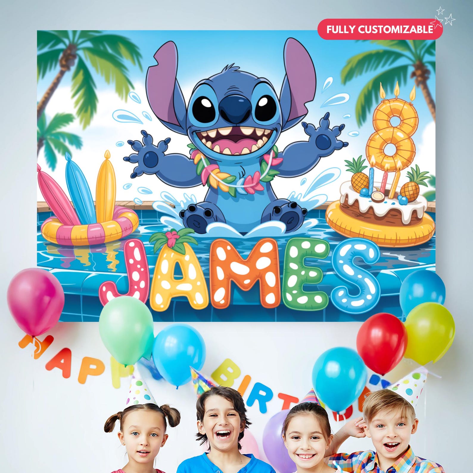 Personalized Lilo Stitch Birthday Backdrop, Stitch Theme Party Poster ...