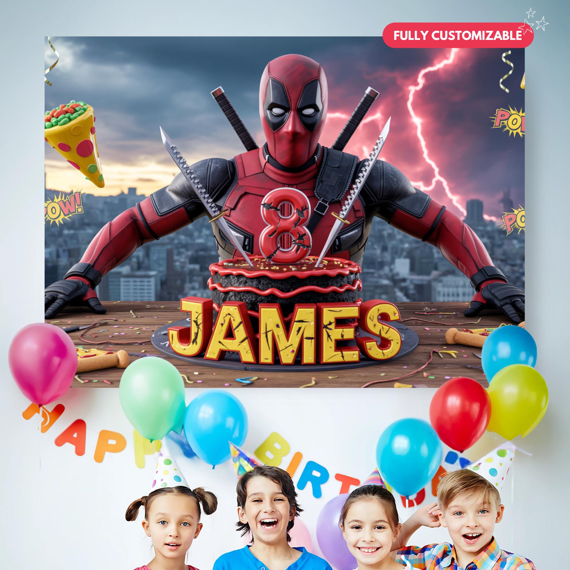 Personalized 3D Deadpool Birthday Banner, Superhero Party, Deadpool ...