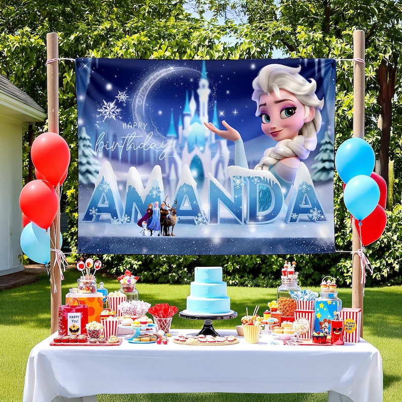 Personalized Frozen Party Backdrop Banner, Birthday Frozen Background, Birthday Banner Party ...