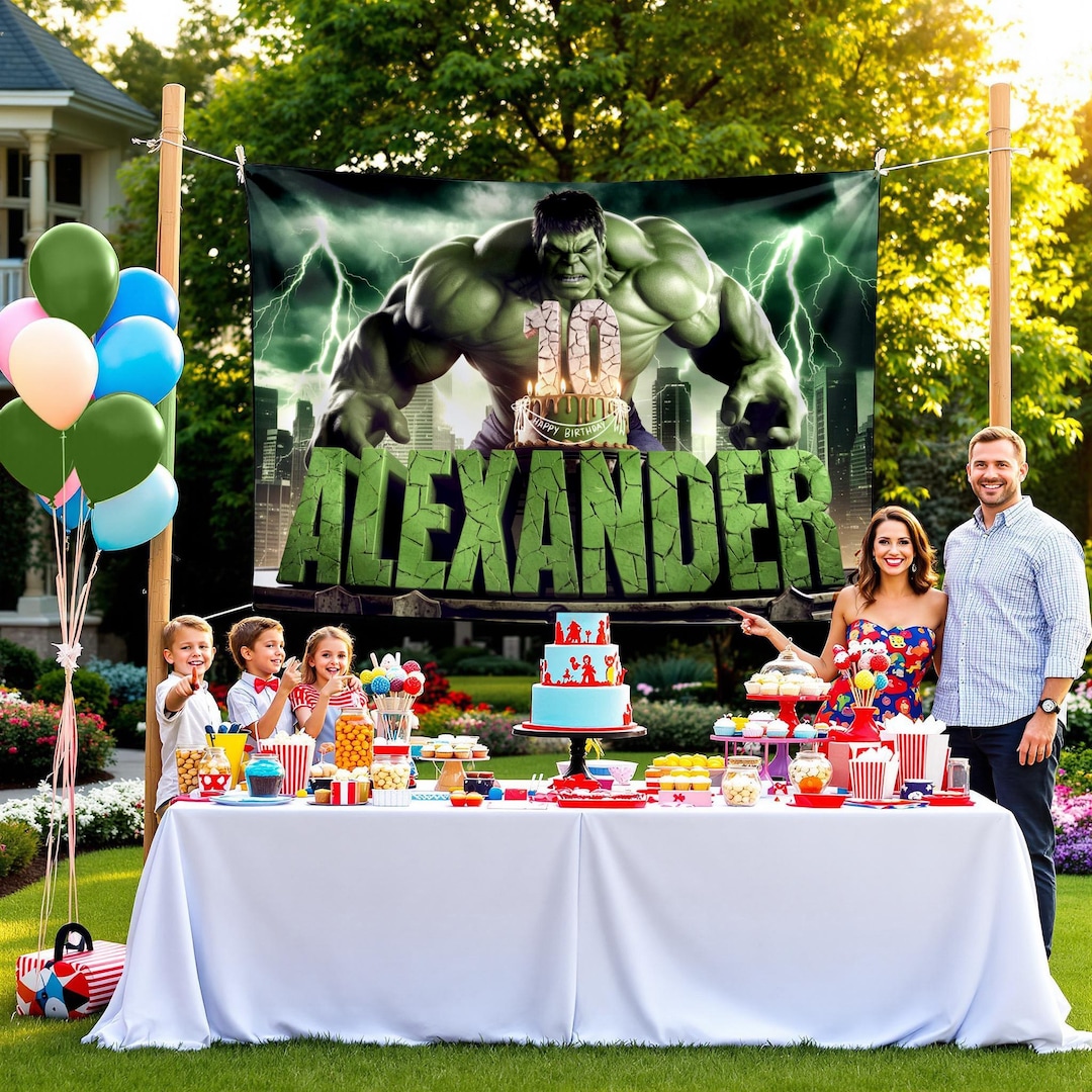 Personalized Ultra Realistic Hulk Birthday Backdrop, Superhero Birthday ...