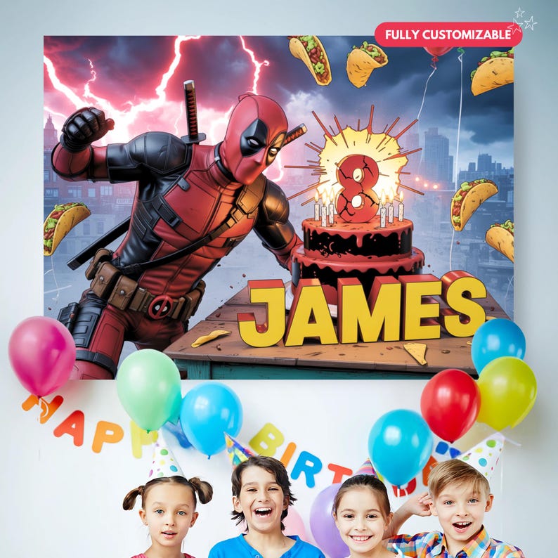 Personalized 3D Deadpool Birthday Banner, Superhero Party, Deadpool ...