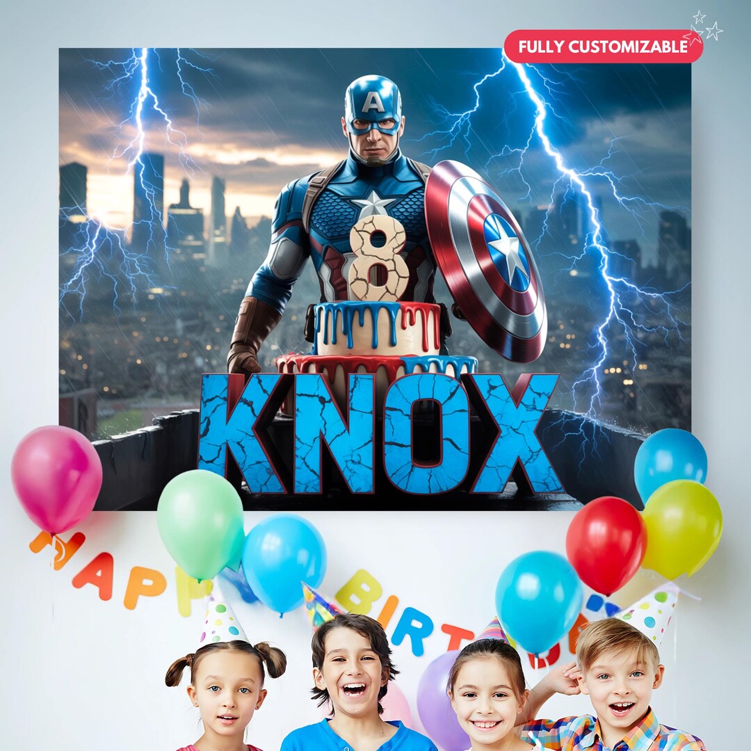 Personalized 3D Captain America Party Banner, Custom Backdrop for Kids ...