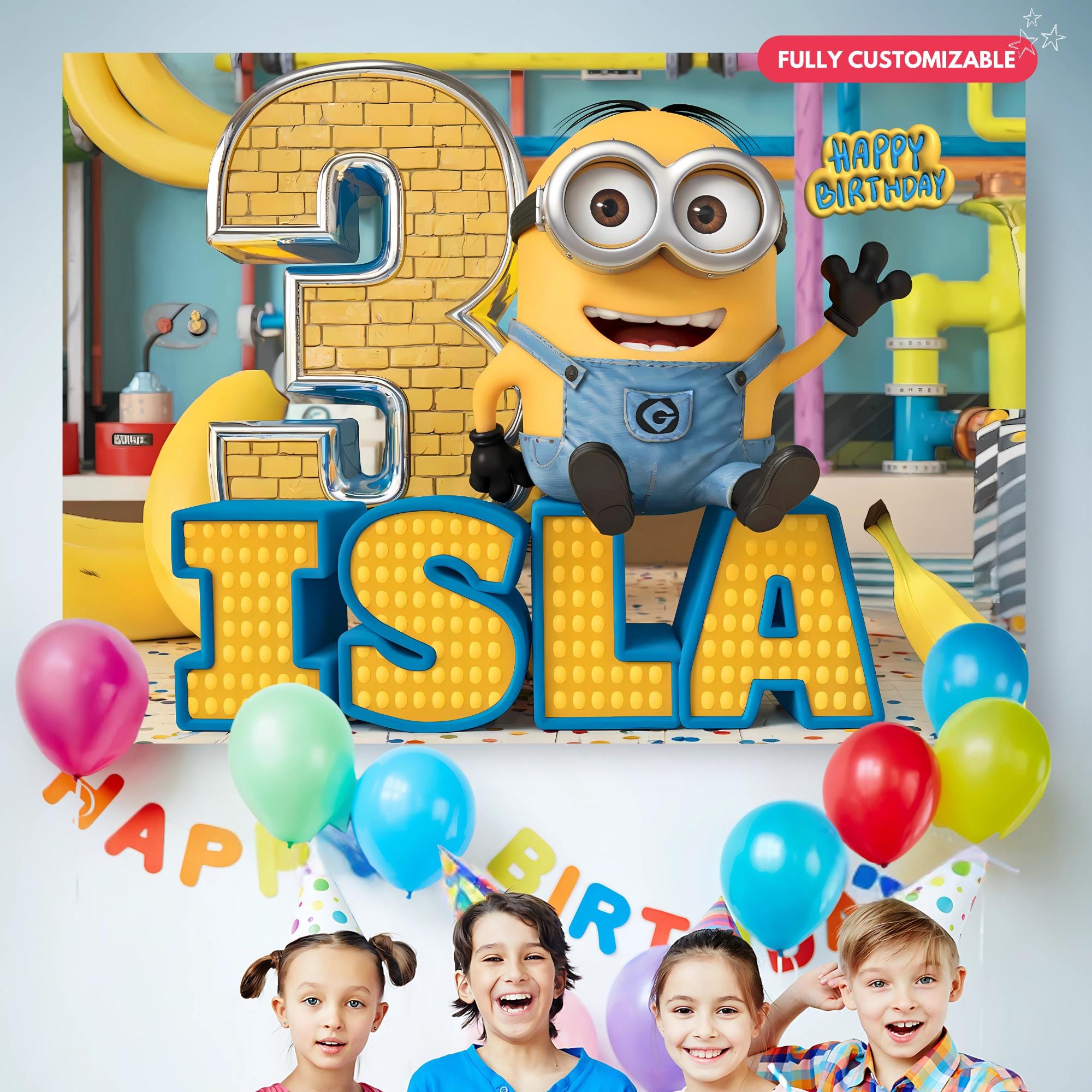 Personalized Minions Party Backdrop Banner, Minion Party Decoration ...