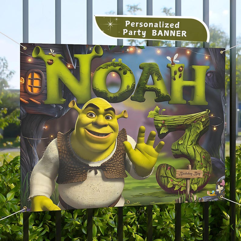 Custom Birthday Backdrop Shrek Theme, Shrek Birthday Backdrop, Shrek ...