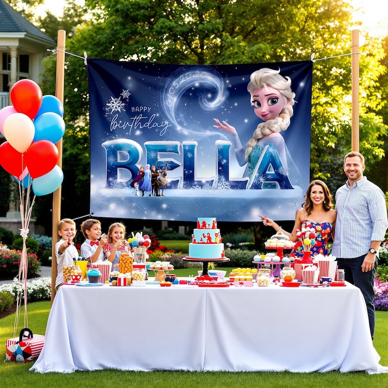 Personalized Frozen Party Backdrop Banner, Birthday Frozen Background ...