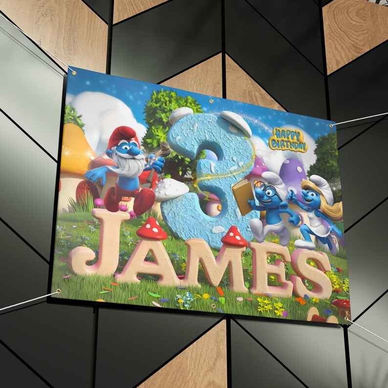 Custom Birthday Backdrop, Smurfs Birthday Banner, Smurfs Party ...
