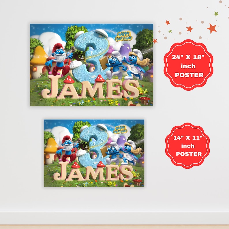 Custom Birthday Backdrop, Smurfs Birthday Banner, Smurfs Party ...