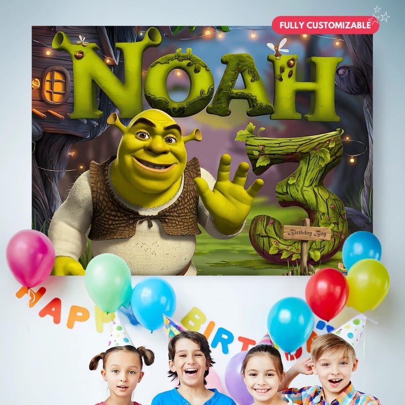 Custom Birthday Backdrop Shrek Theme, Shrek Birthday Backdrop, Shrek ...