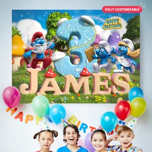 Custom Birthday Backdrop, Smurfs Birthday Banner, Smurfs Party ...