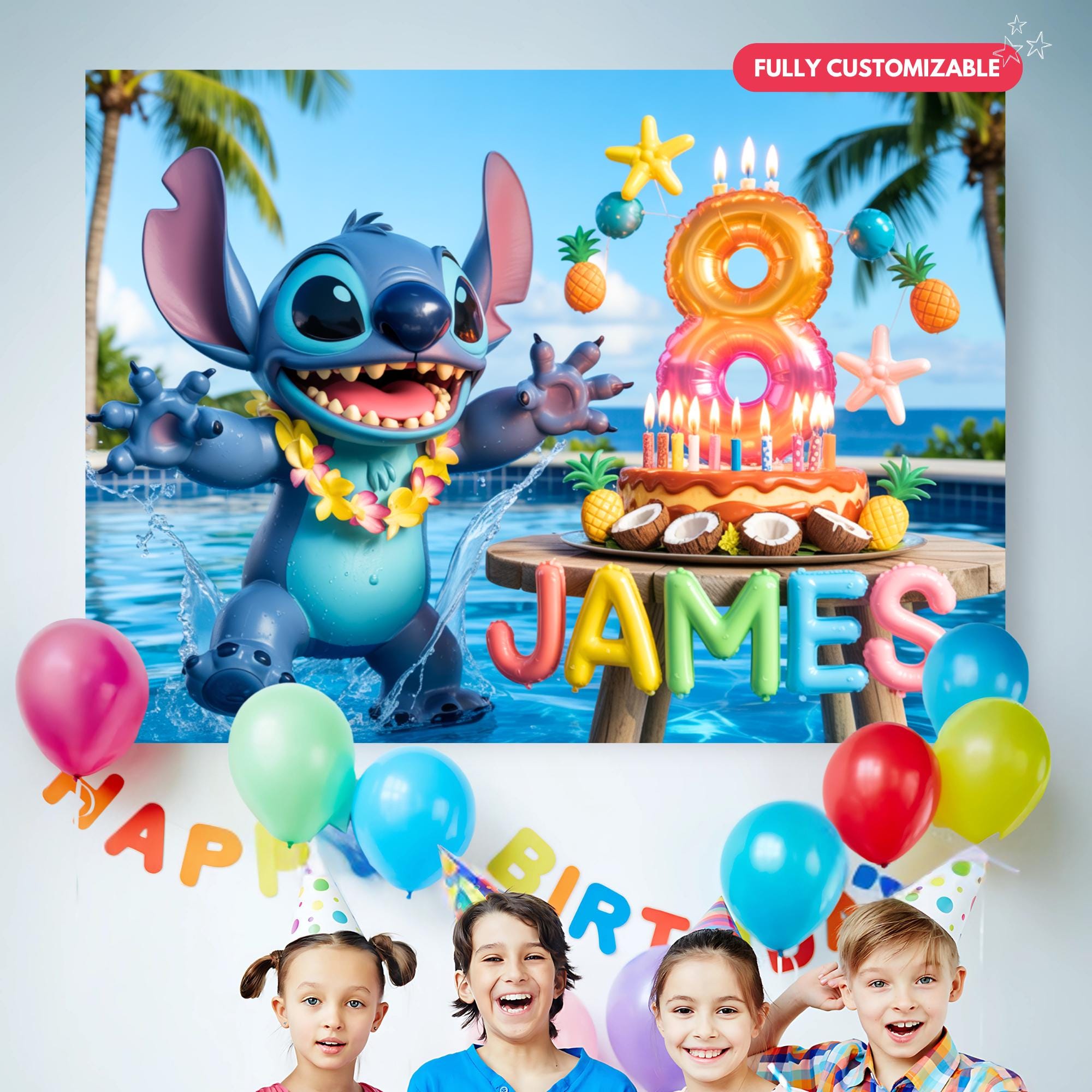 Personalized Lilo Stitch Birthday Backdrop, Stitch Theme Party Poster ...