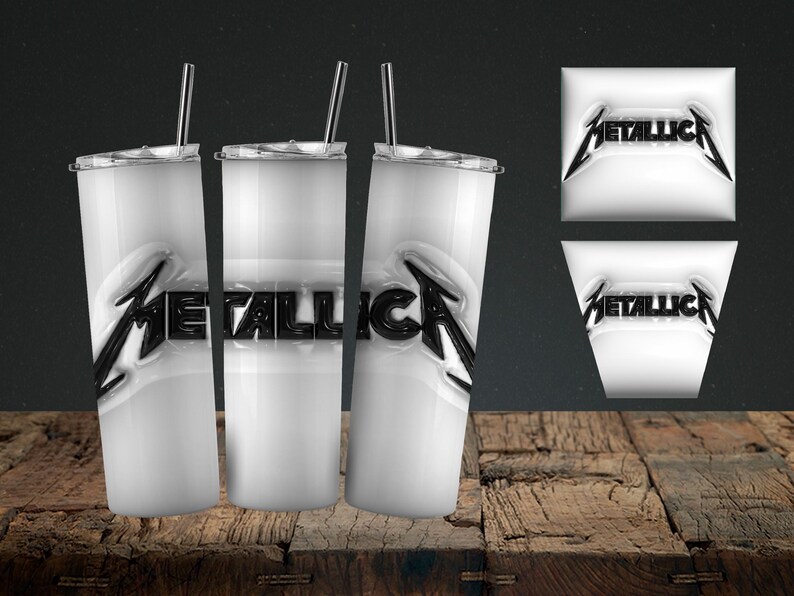 3D Metallica Bright Skull 20 Oz Skinny Tumbler Sublimation Design ...