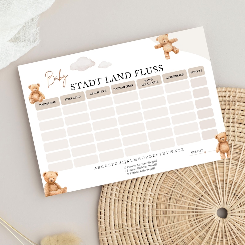 Baby Stadt Land Fluss Spiel | Baby Shower Spiel | Babyparty Spiel ...