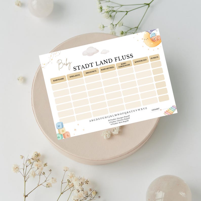 Baby Stadt Land Fluss Spiel | Baby Shower Spiel | Babyparty Spiel ...