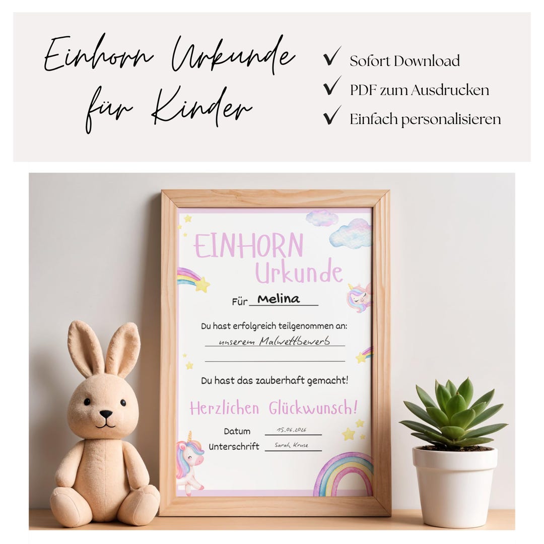 Unicorn Certificate for Kids | Reward PDF | Instant Download ...
