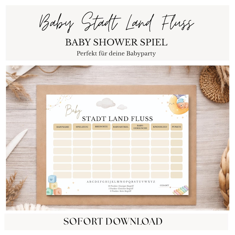 Baby Stadt Land Fluss Spiel | Baby Shower Spiel | Babyparty Spiel ...