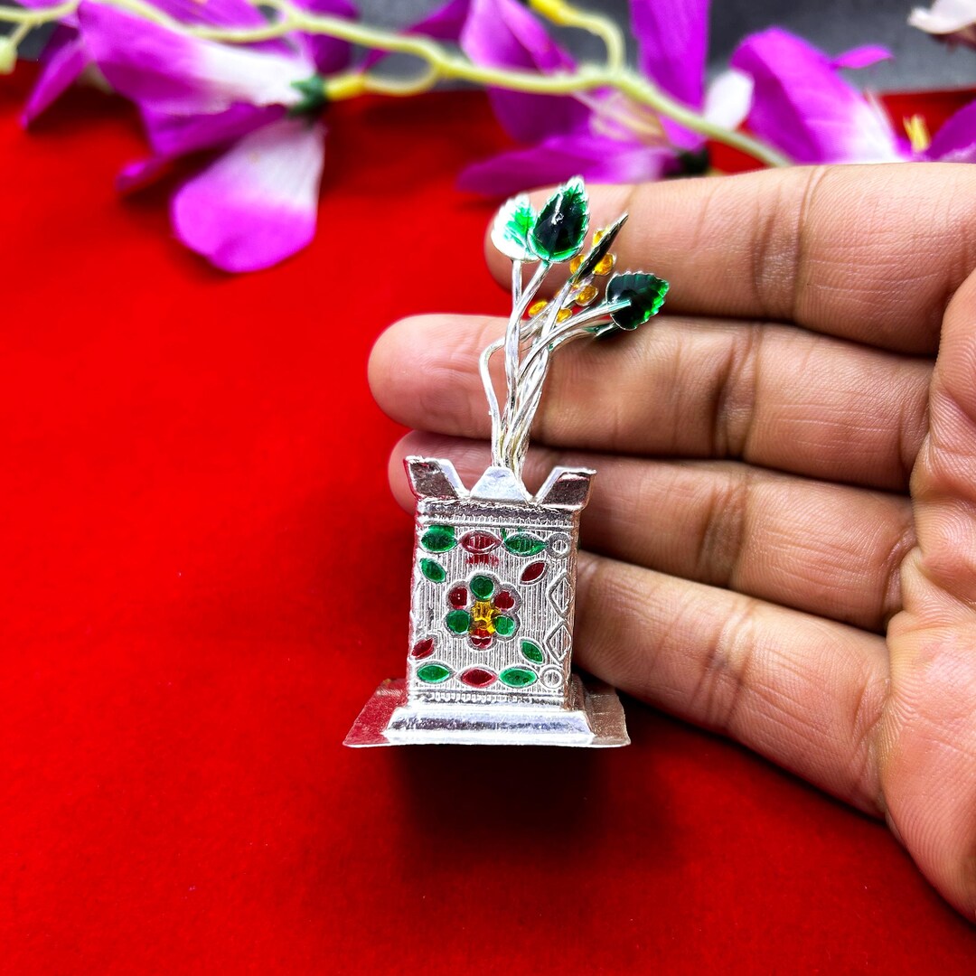 Sterling Silver Tulsi Plant | Holy Basil Idol, Pooja Mandir Decor - Etsy