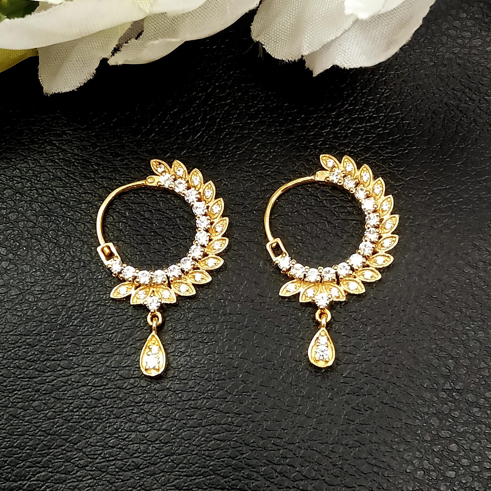 Diamond Nose Ring: 18k Gold Plated Indian Nath, Bollywood Bridal ...