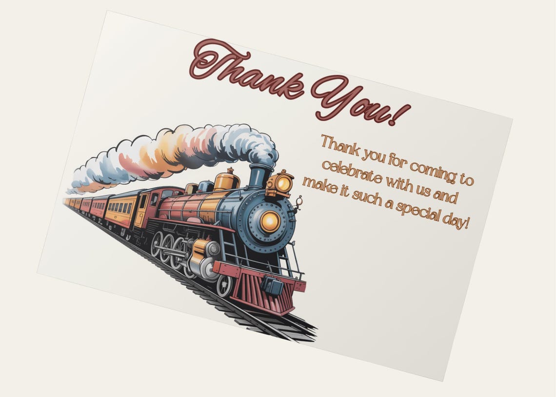 Editable Train Theme Thank You Card | Printable Birthday Party Template ...