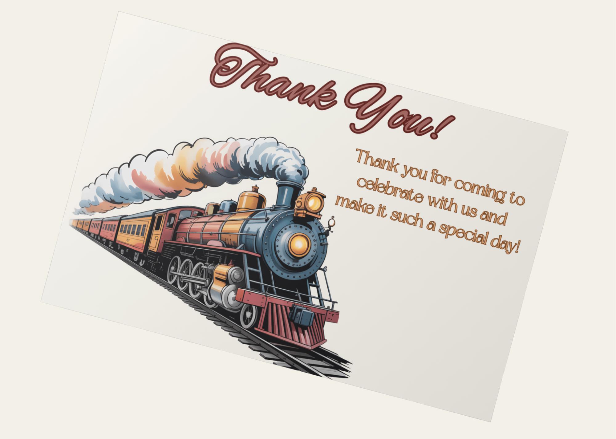 Editable Train Theme Thank You Card | Printable Birthday Party Template ...