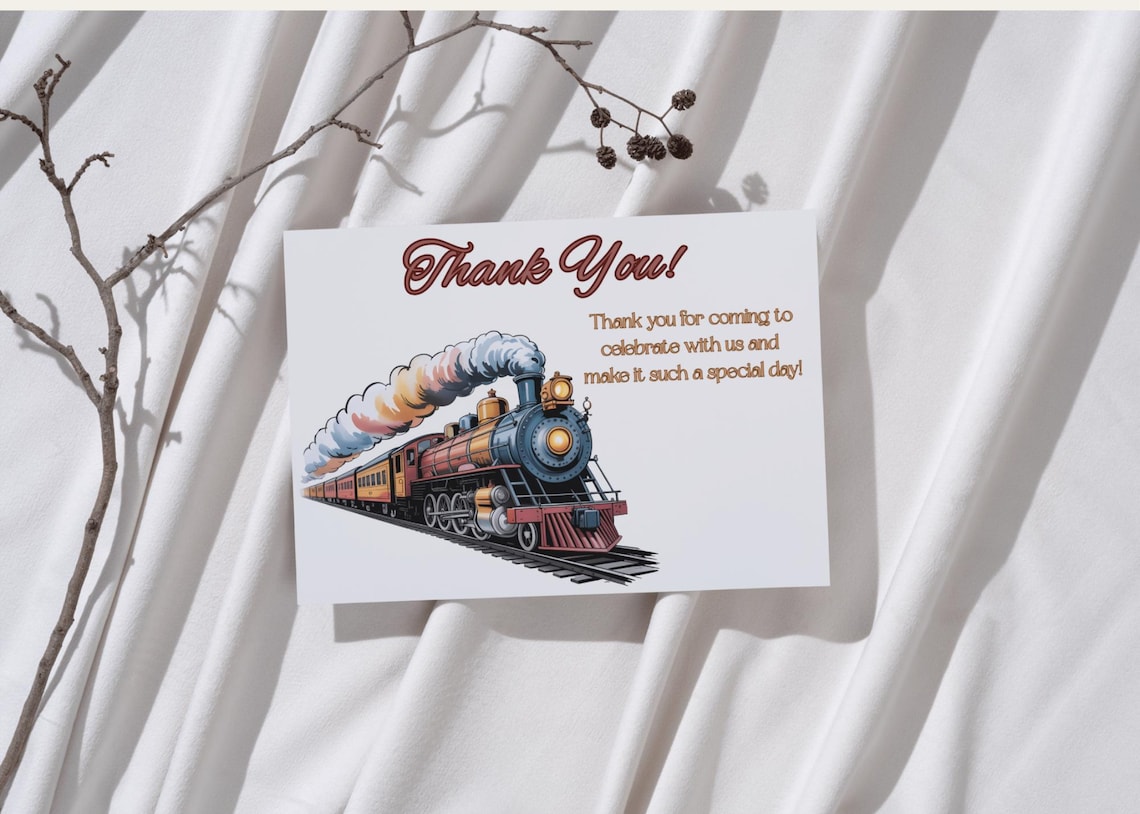 Editable Train Theme Thank You Card | Printable Birthday Party Template ...