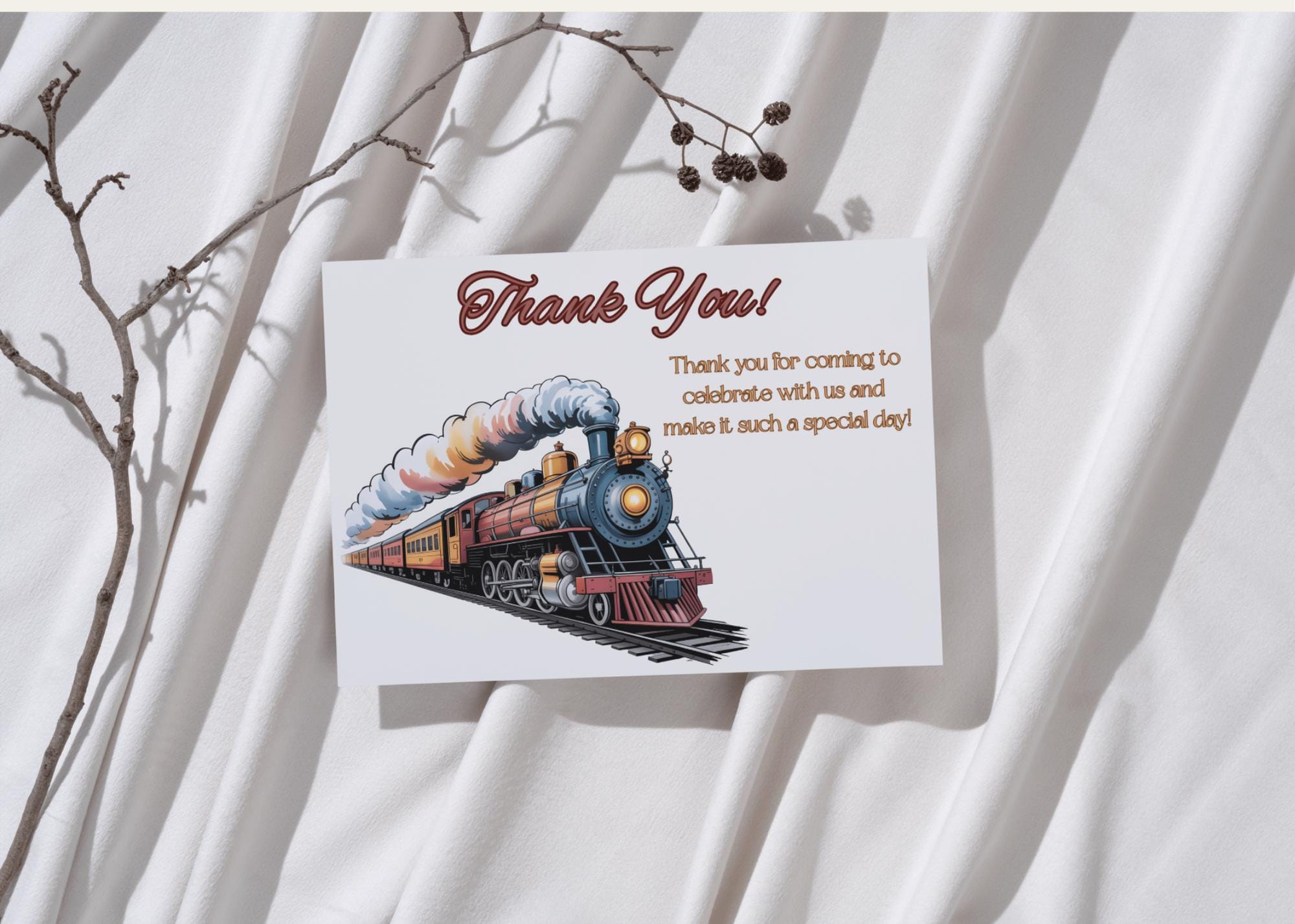 Editable Train Theme Thank You Card | Printable Birthday Party Template ...