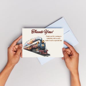 Editable Train Theme Thank You Card | Printable Birthday Party Template ...