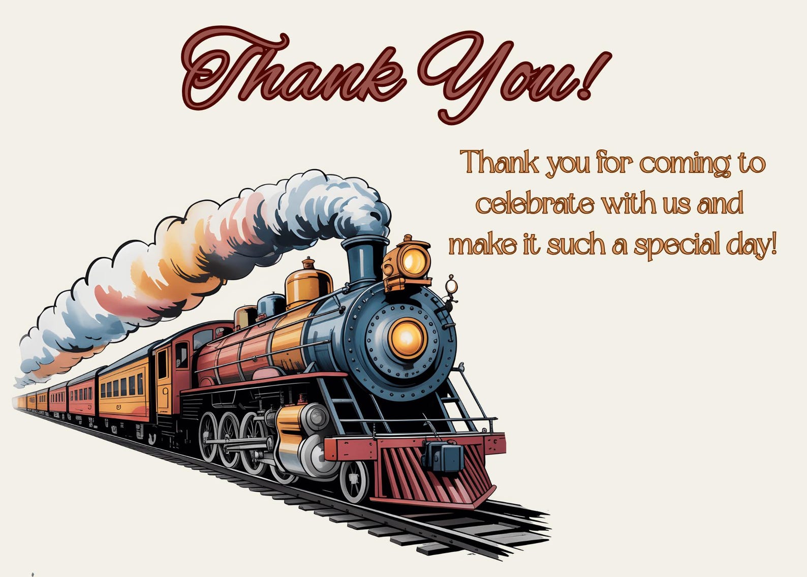 Editable Train Theme Thank You Card | Printable Birthday Party Template ...